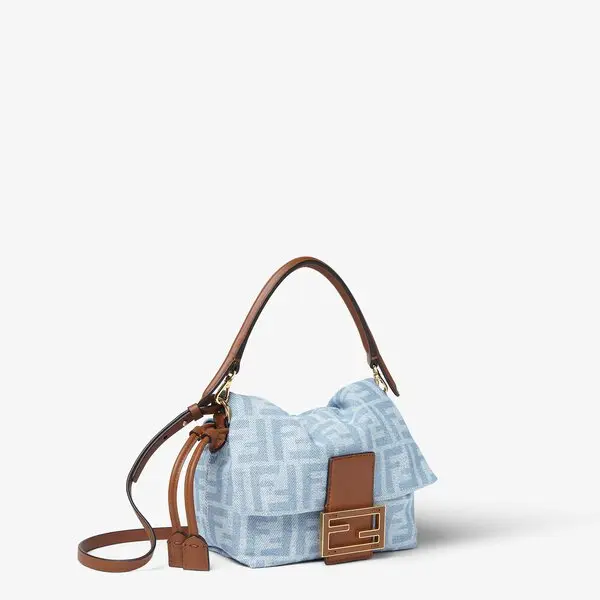 Fendi Baguette® Soft Small Light Blue Ff Denim Mini-bag
